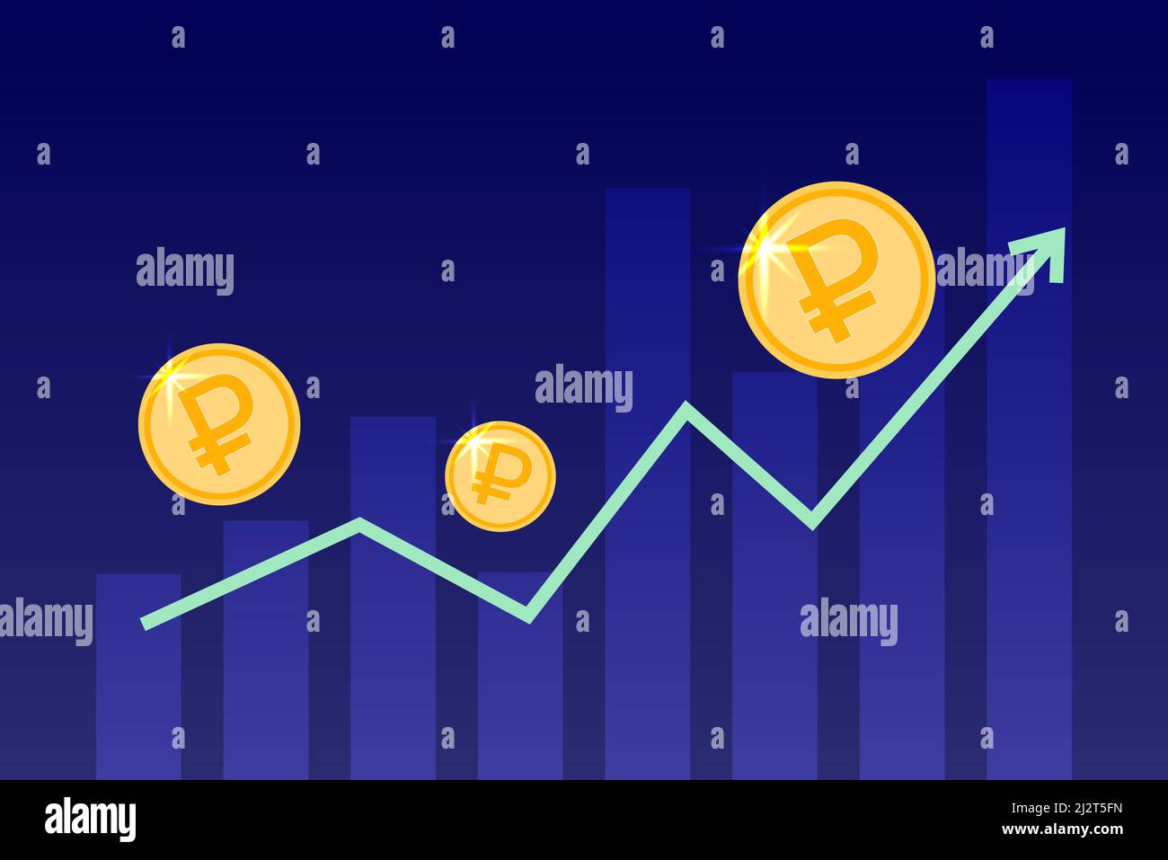 Russian ruble currency rise chart. Rouble coins grows. Ruble graph ...