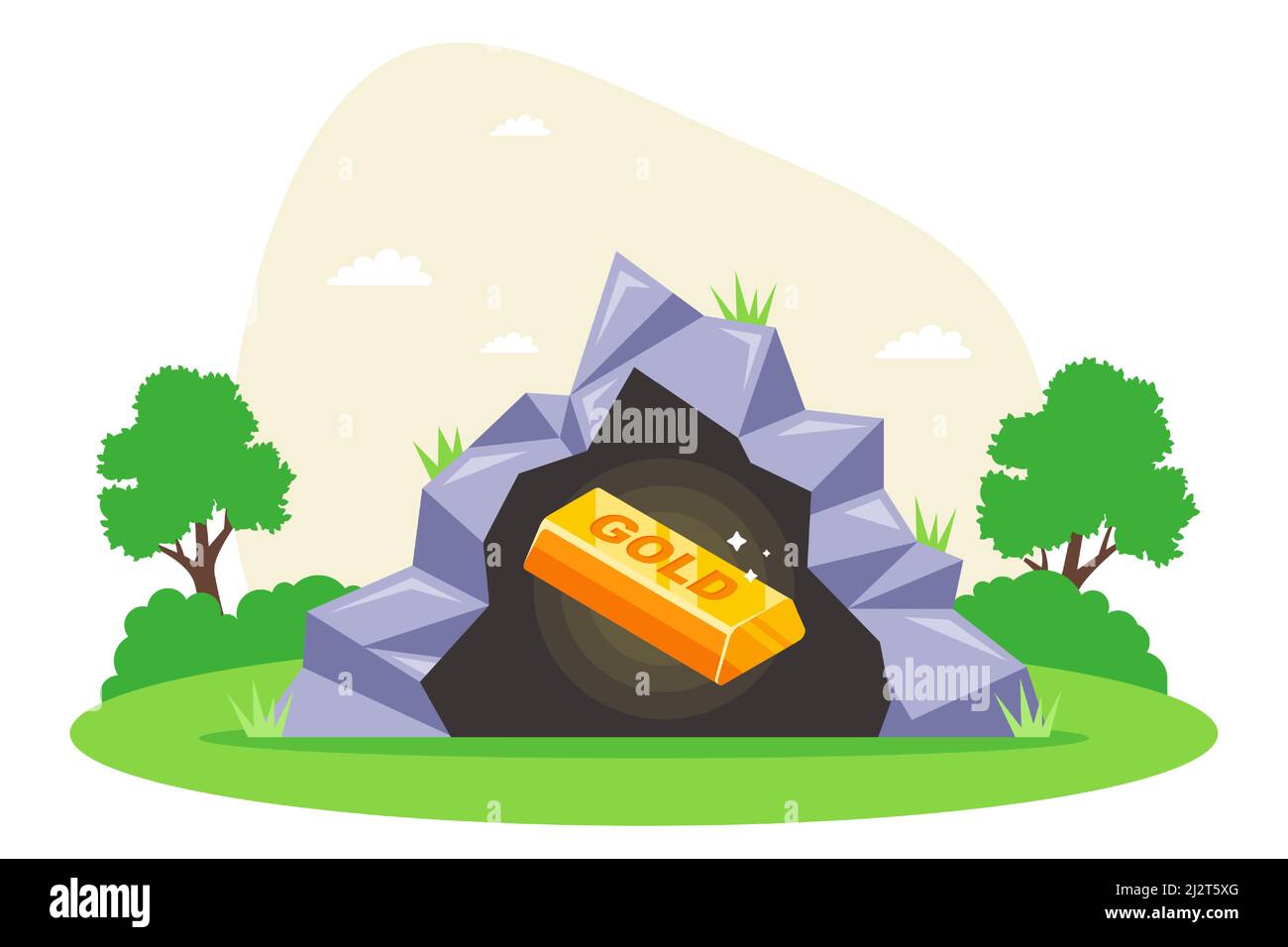 gold nugget in a dark cave. flat vector illustration Stock Vector Image ...