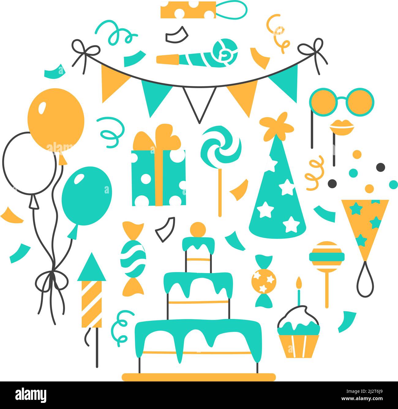 Birthday party circle flat line concept on white Stock Vector Image ...