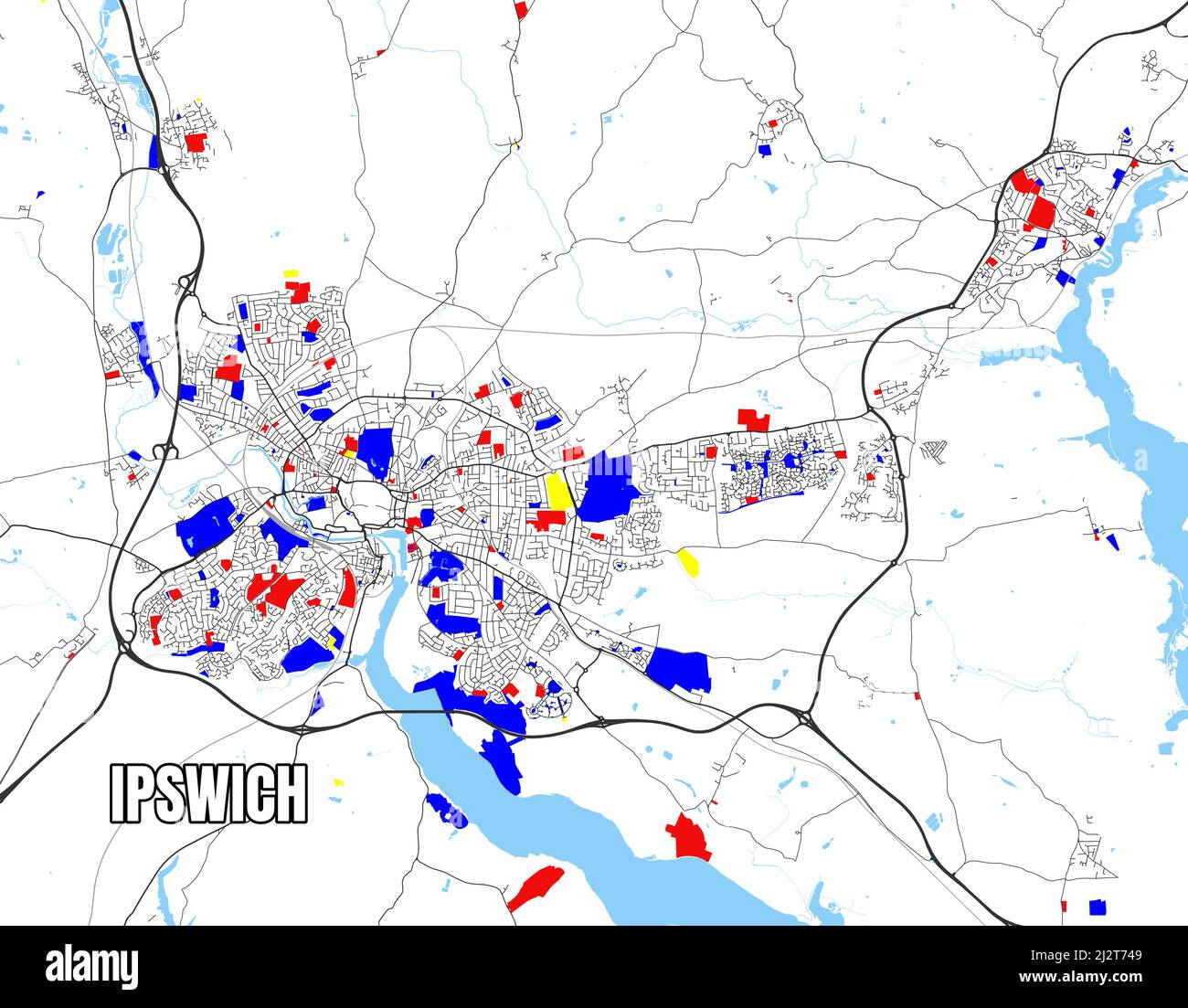 Detailed vector map of Ipswich, UK Mondrian Style Stock Vector Image ...