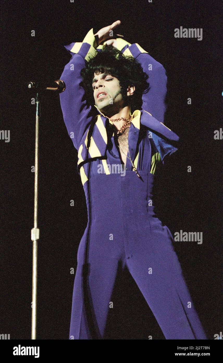 American pop star Prince performing on stage at the National Indoor ...