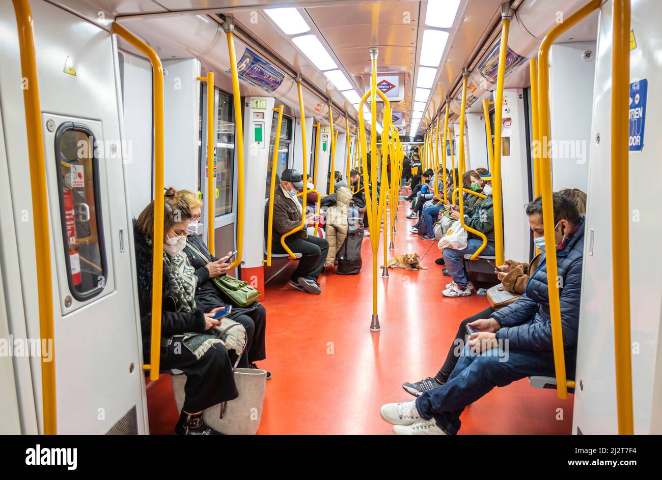 People commuters passengers inside Madrid metro subway train Stock ...