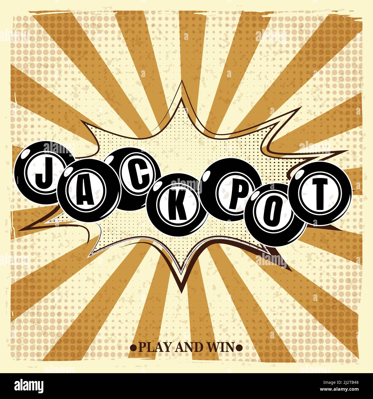 Jackpot retro poster, billiard balls. Vector illustration vintage Stock ...