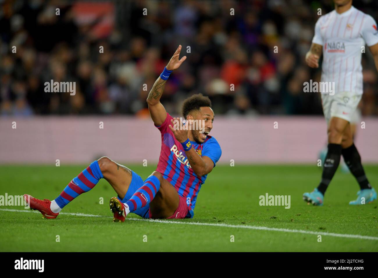 Barcelona,Spain.3 April,2022. Pierre-Emerick Aubameyang (25) of FC ...
