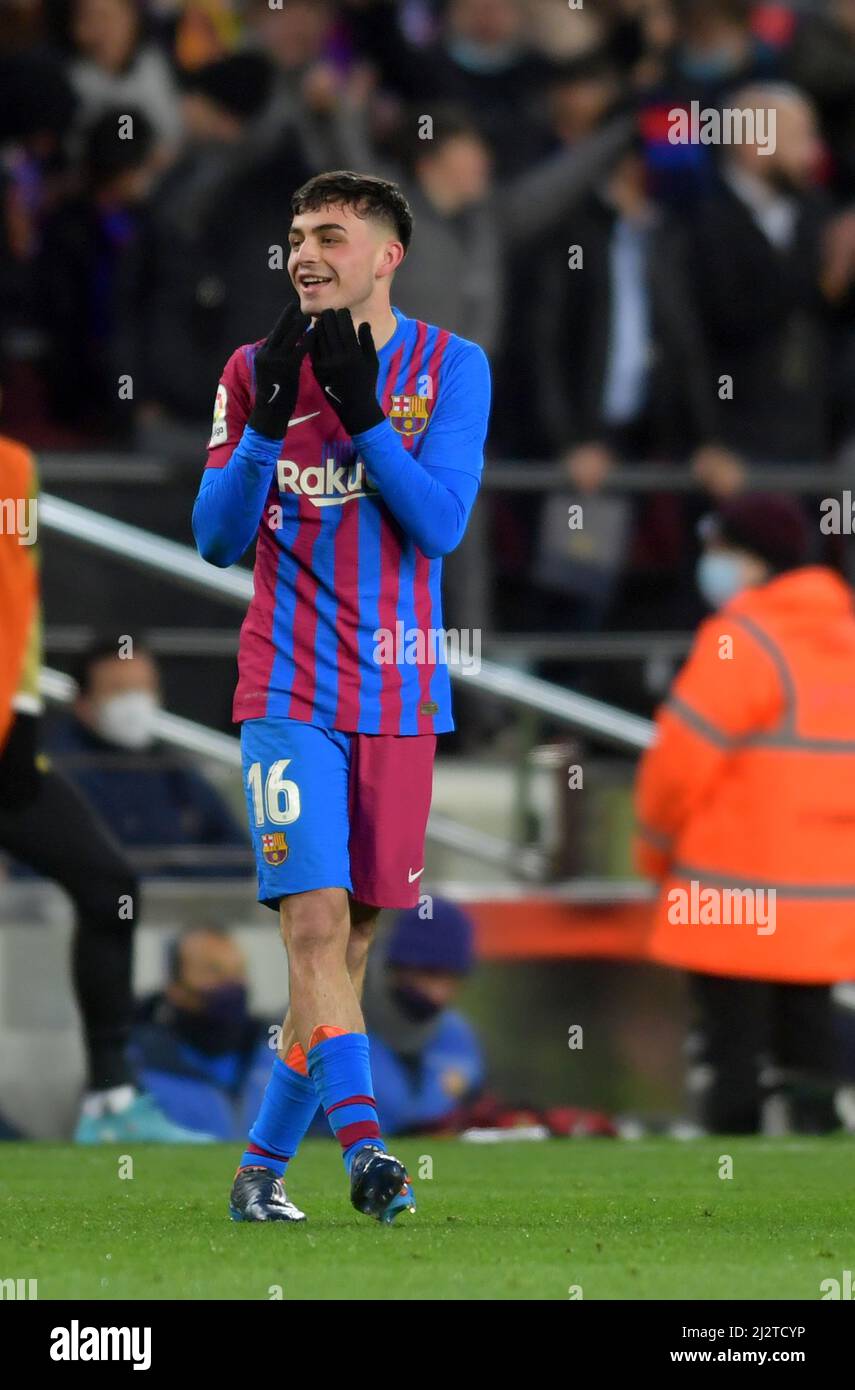 Barcelona,Spain.3 April,2022. Pedri (16) of FC Barcelona celebrates ...