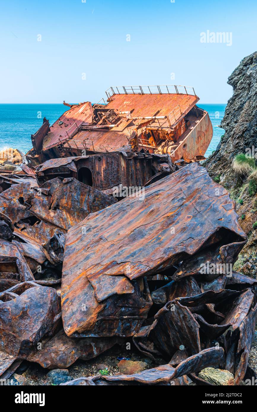 Shipwreck of MV RMS Mulheim, Land's End, Cornwall, England Stock Photo ...