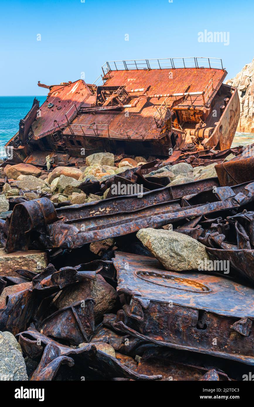 Shipwreck of MV RMS Mulheim, Land's End, Cornwall, England Stock Photo ...