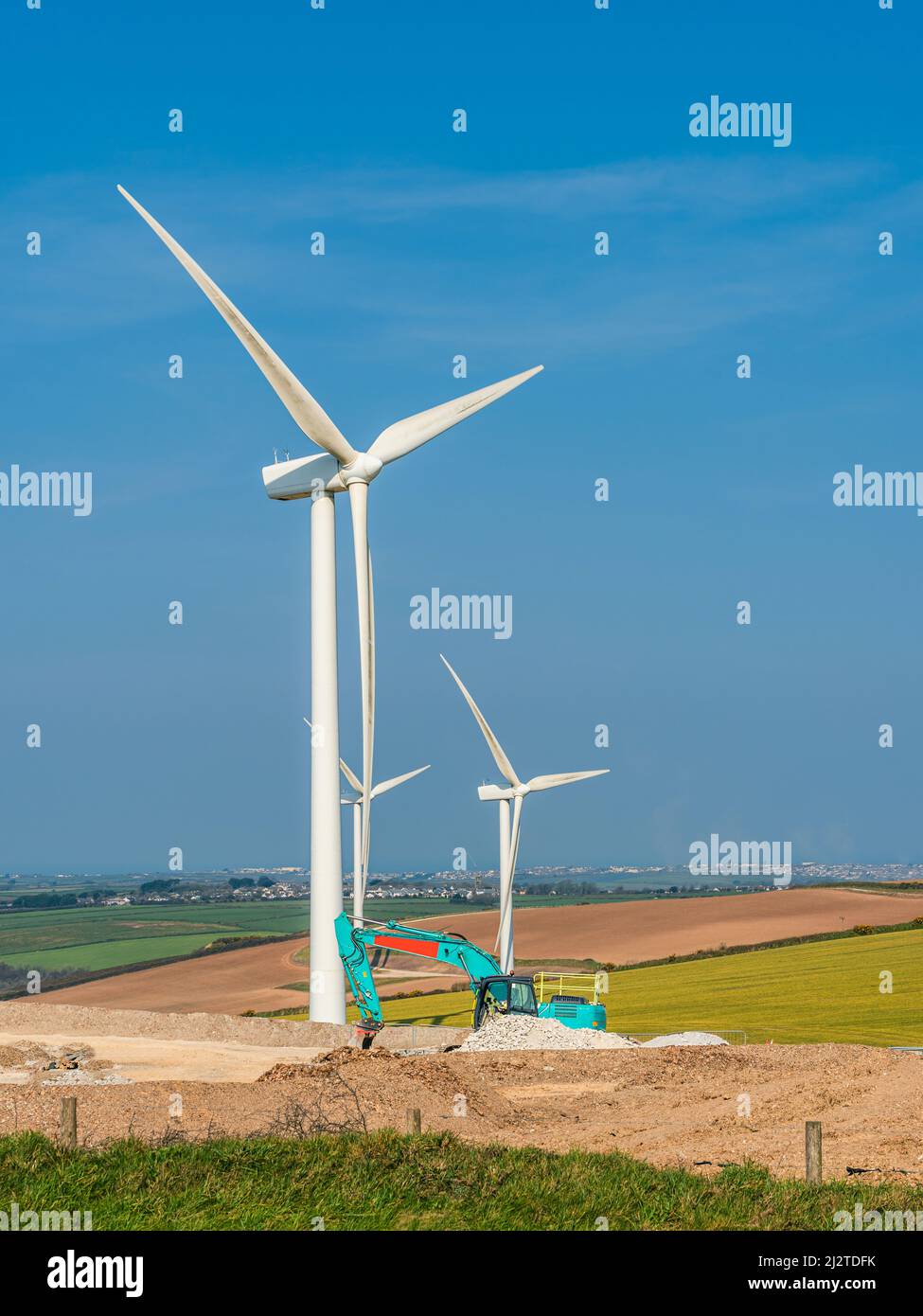 Wind farm on Cornwall fields, England Stock Photo - Alamy