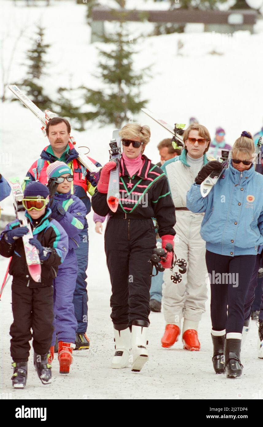 HRH The Princess of Wales, Princess Diana, enjoys a ski holiday in Lech ...
