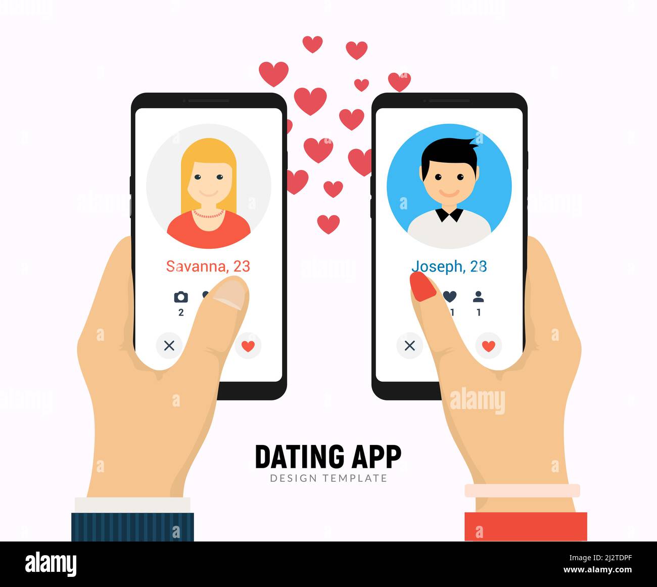Dating app online mobile concept. Female male profile flat design ...