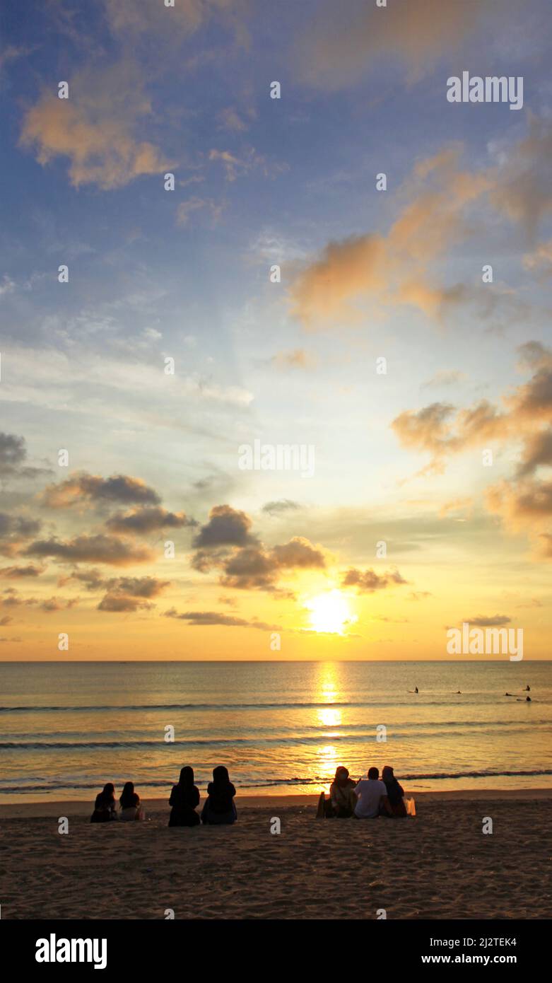 Sunset at Kuta Beach in Kuta, Bali, Indonesia Stock Photo - Alamy