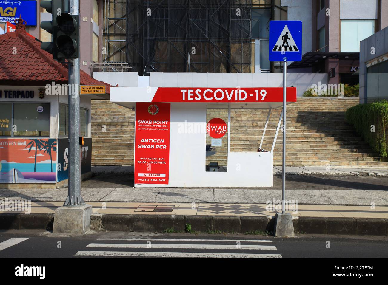 A station for testing antigen, swab and PCR Covid-19 in front of ...
