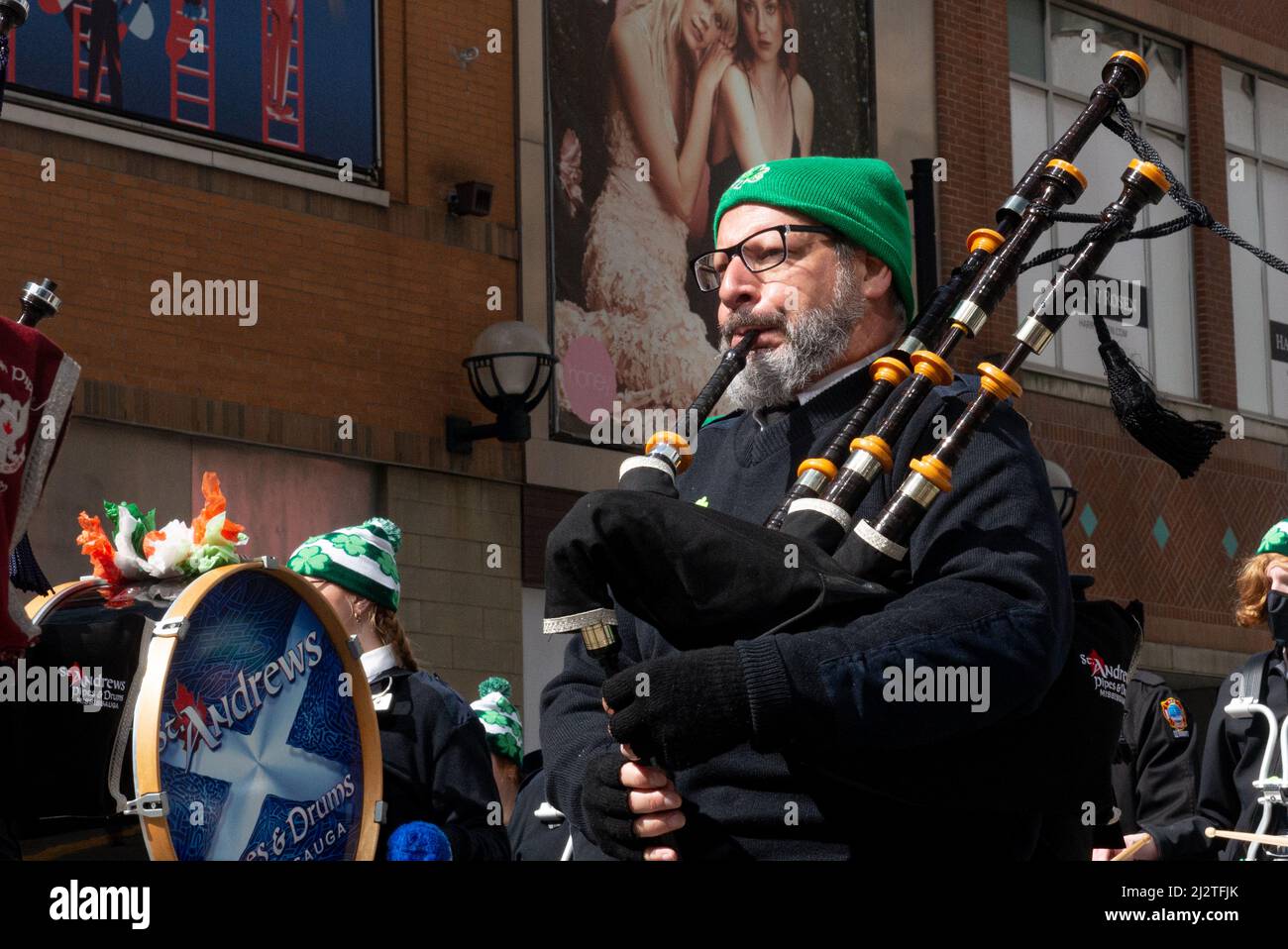 Toronto, ON, Canada – March 20, 2022: Drummers and Pipers Take Part in ...
