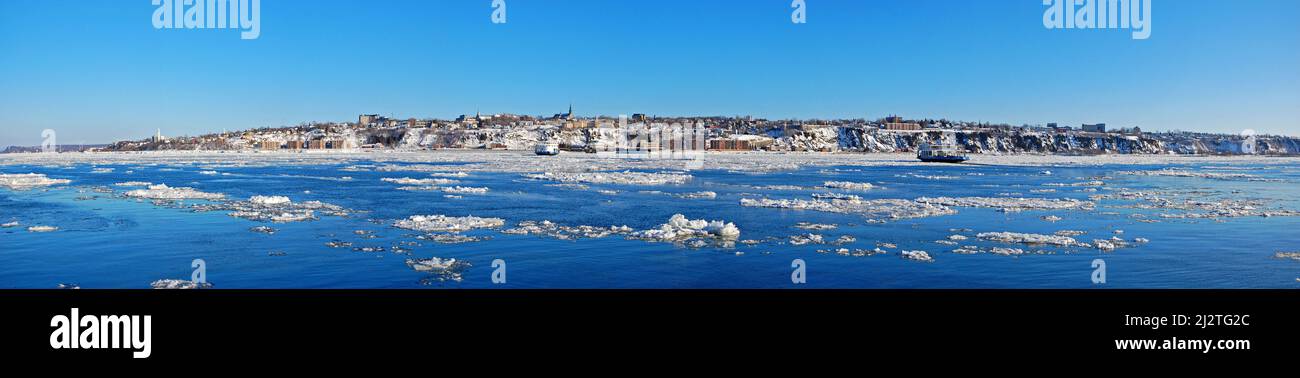 Saint Lawrence River panorama in winter with Levis City skyline at the ...