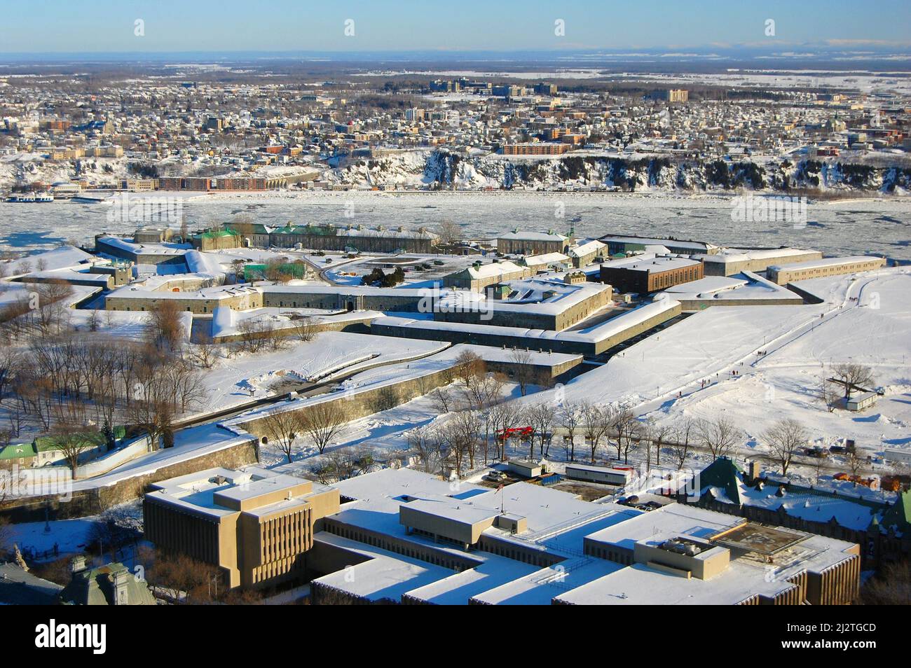 La Citadelle aerial view in Old Quebec City in winter, view from ...