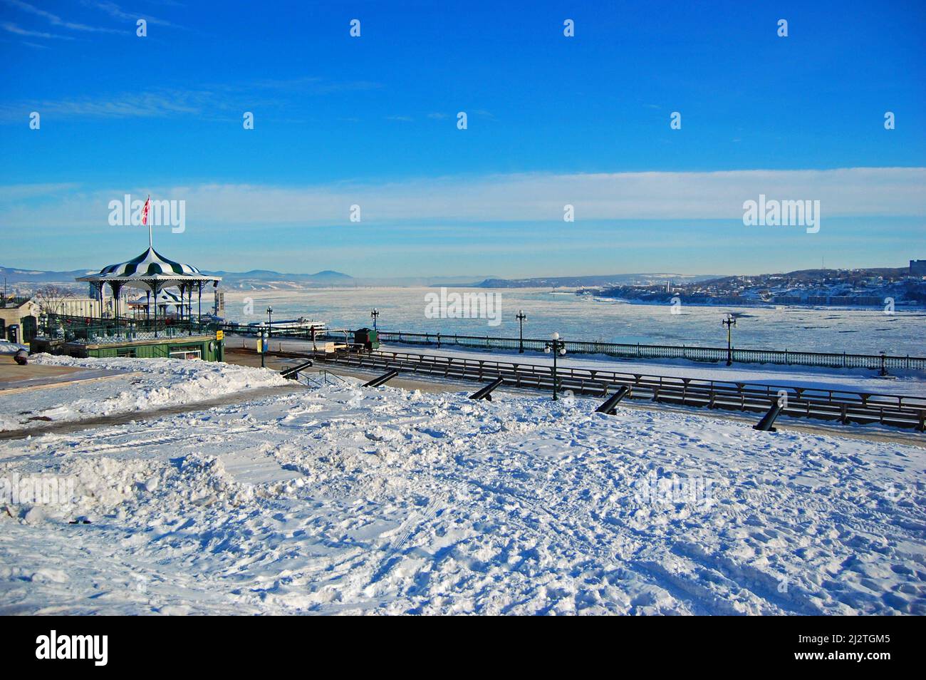 Saint Lawrence River in winter with Levis City skyline at the ...