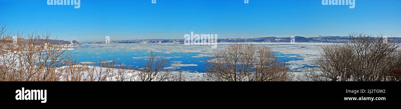 Saint Lawrence River panorama in winter with Levis City skyline at the ...
