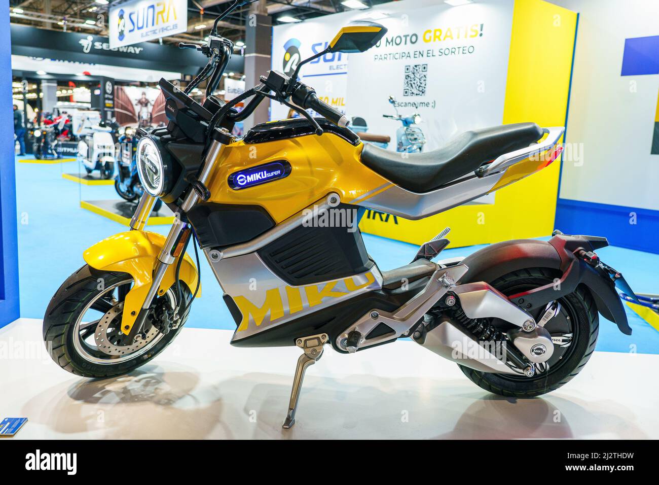 Electric motorcycle brand Sunra model Miku super is exhibited at the ...