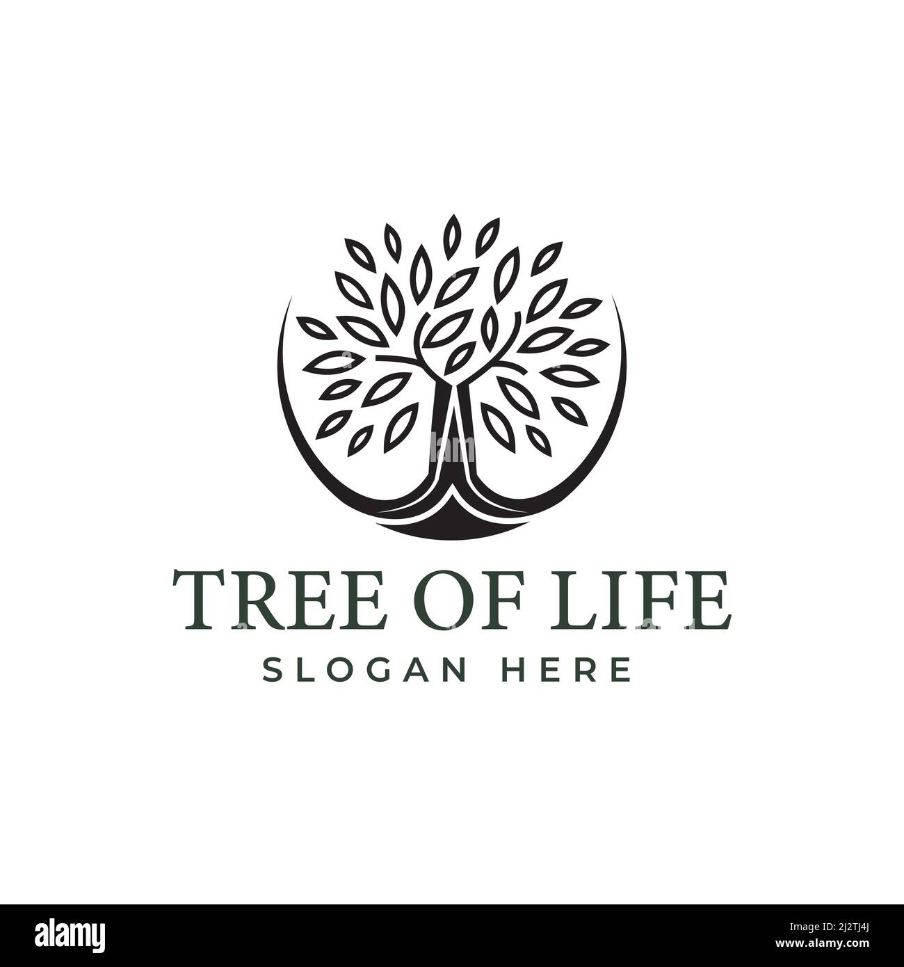 Green leaf circle tree logo design. Round garden plant natural line ...
