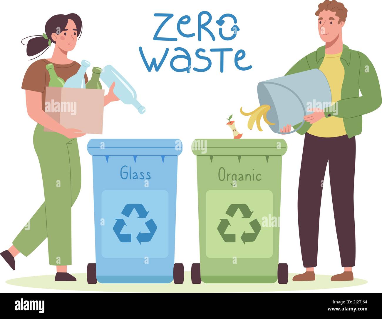 Waste sorting. Man and women sort garbage. Zero waste lifestyle that ...