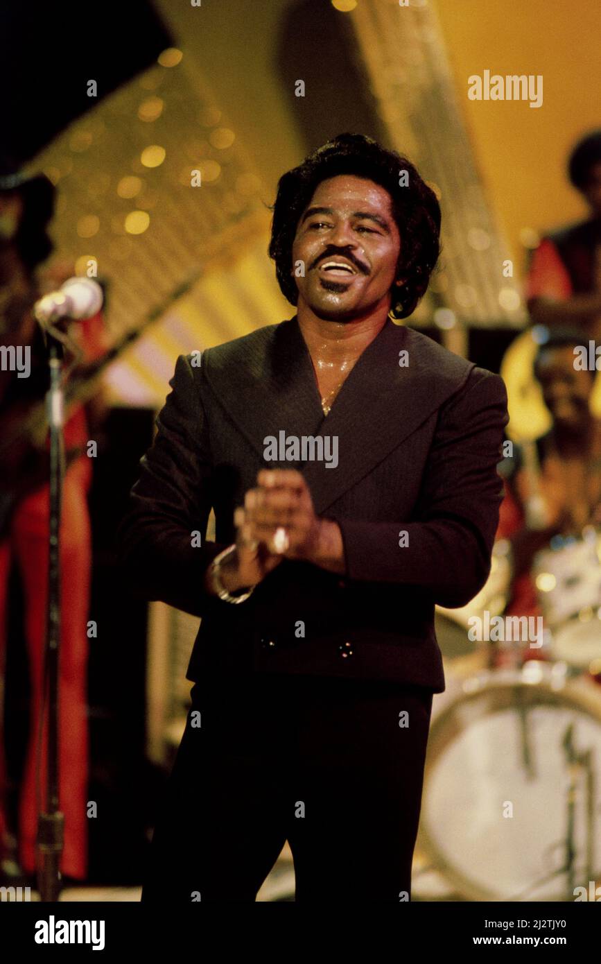 James Brown Live in concert, performing in 1977 Credit: Jeffrey Mayer ...