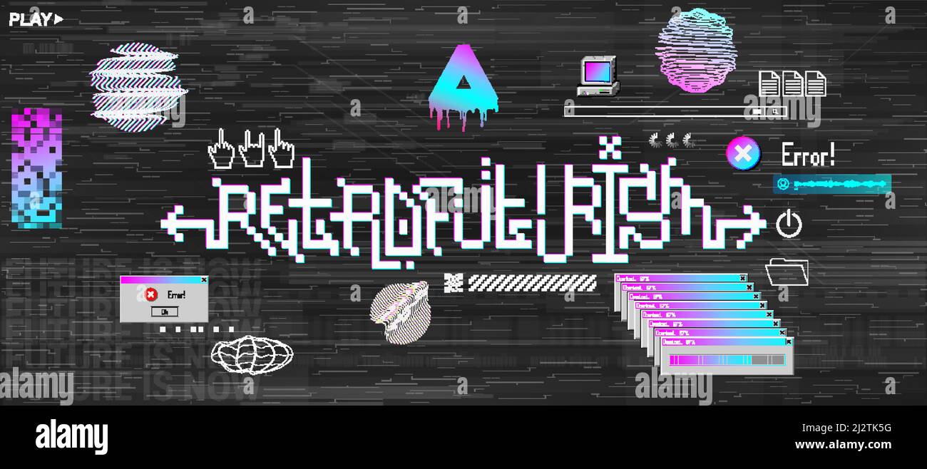 Retrowave shapes ,flat UI, UX and Pixel lettering art - Retrofuturistic ...