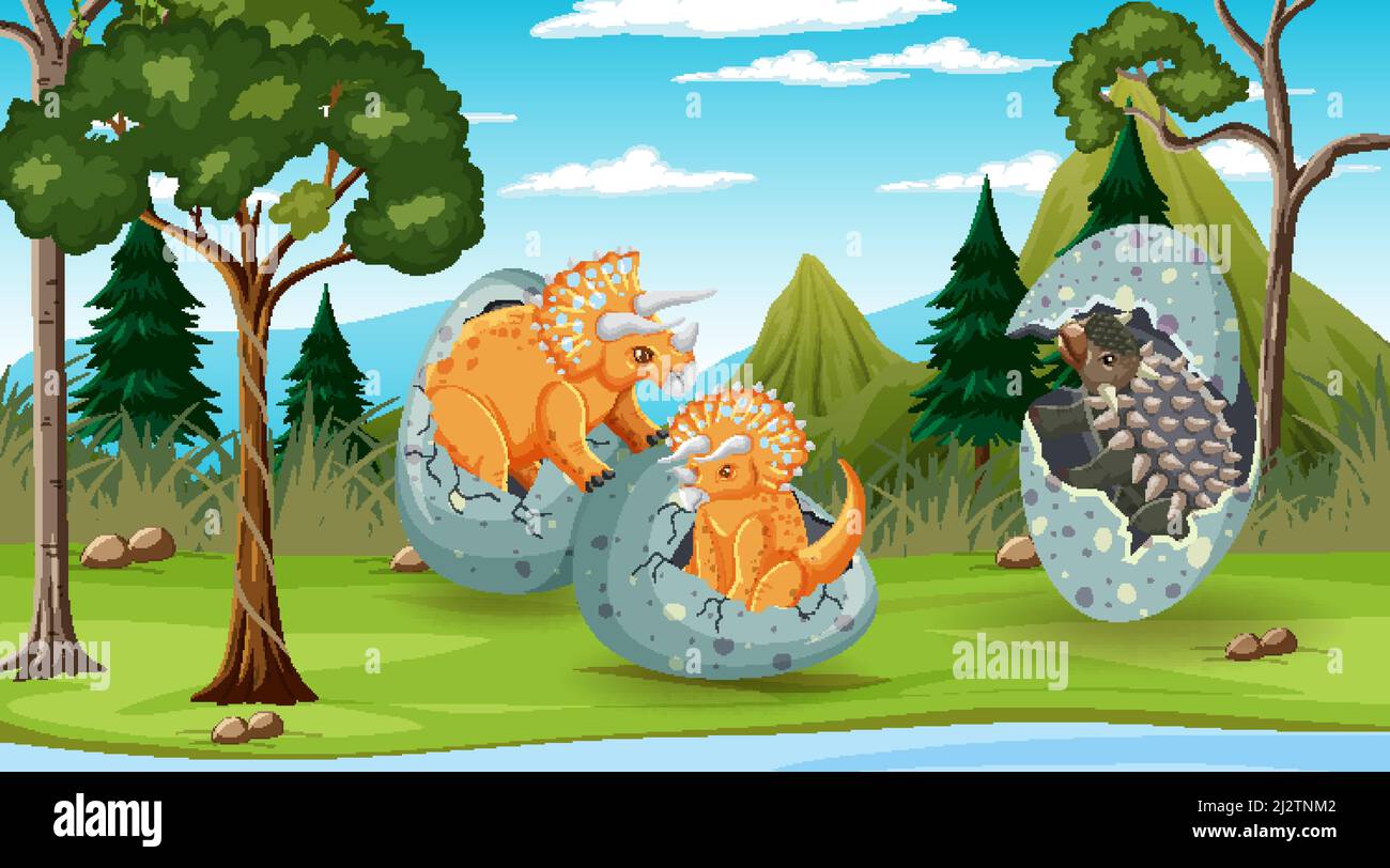 Prehistoric forest with dinosaur cartoon illustration Stock Vector ...