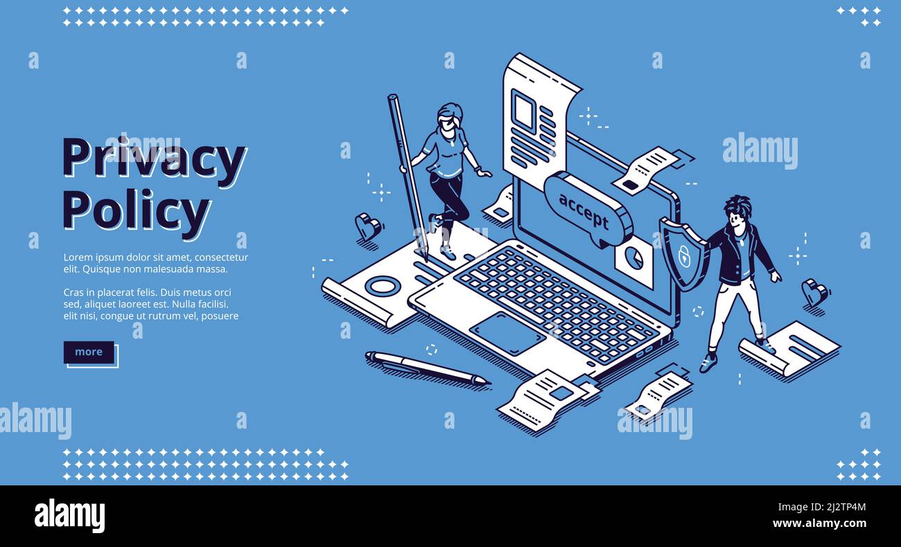 Privacy policy isometric landing page, data protection, digital ...