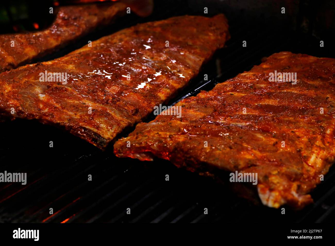 mexican spice marinated pork spare ribs on a barbecue grill Stock Photo ...