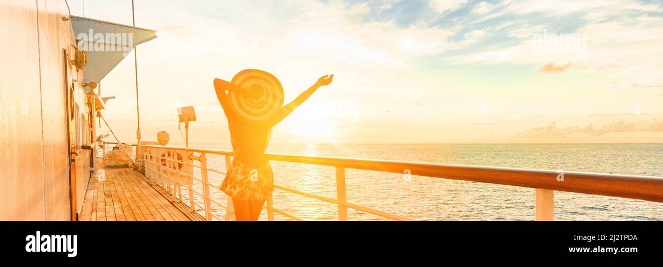 Cruise Ship Vacation Travel Woman Having Fun Feeling Free Enjoying