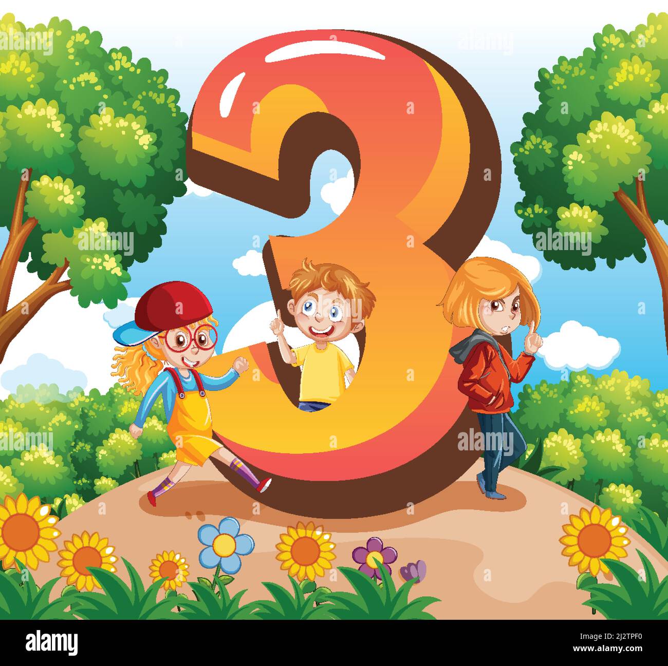 Three kids with number three cartoon illustration Stock Vector Image ...