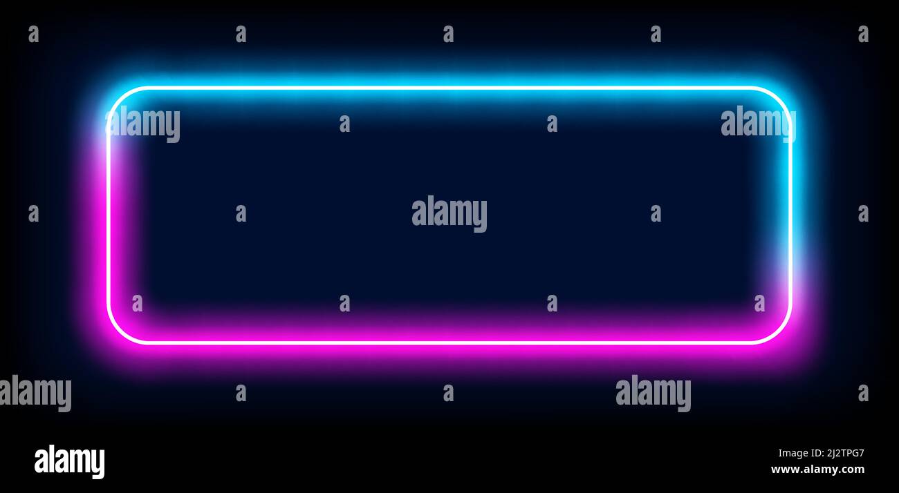 Neon light frame box line rectangle background. Led neon glow vector ...