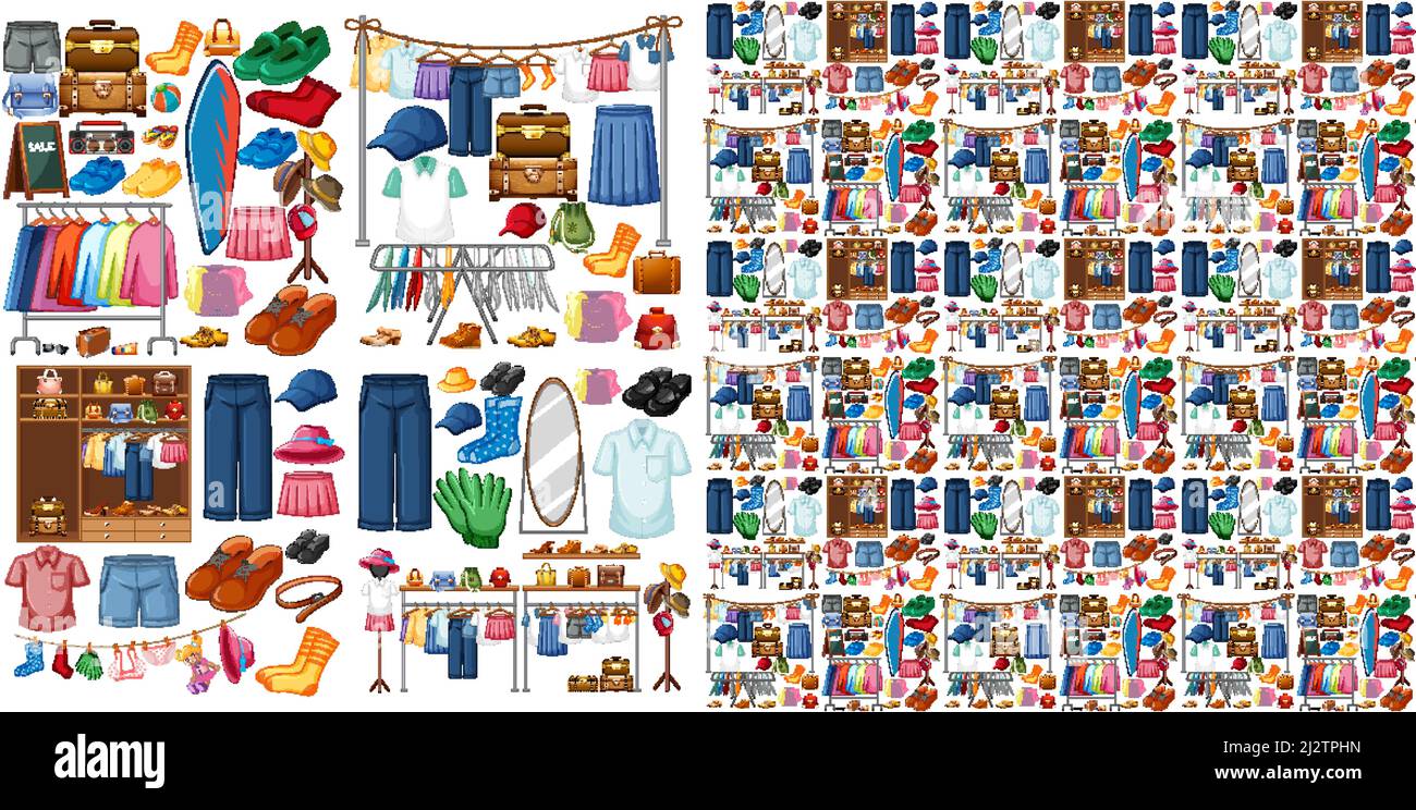 Seamless background design with cloth theme on white background ...