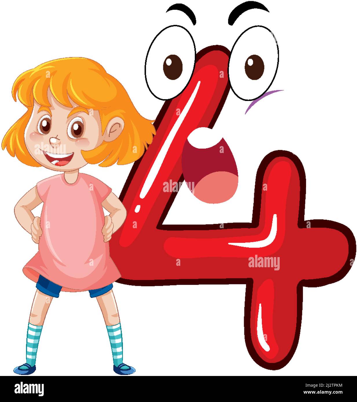 A girl with number four cartoon illustration Stock Vector Image & Art ...