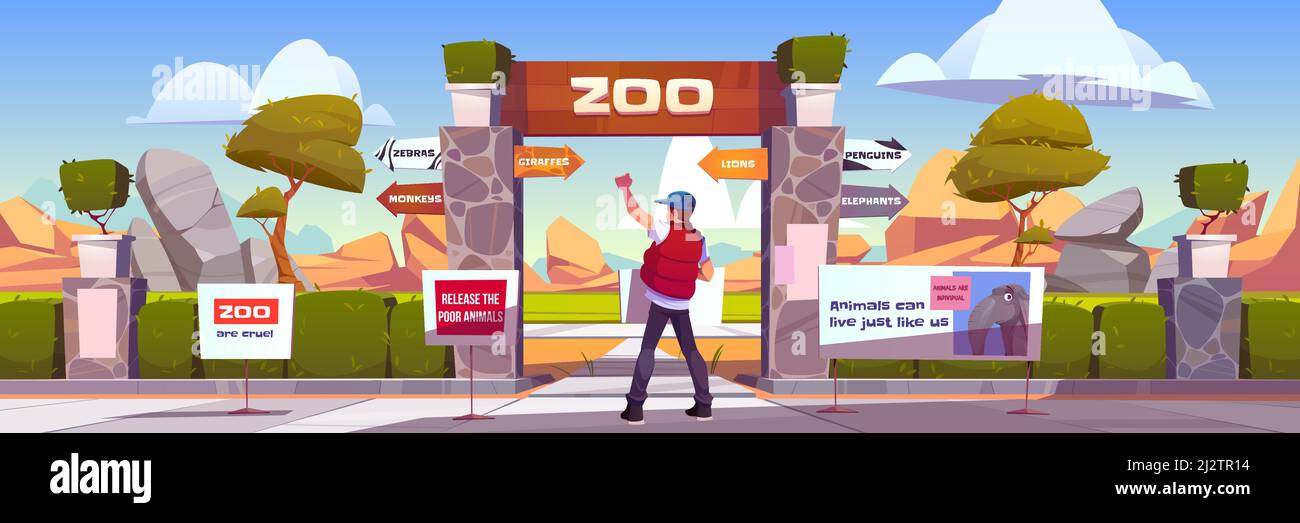 Protest to stop animal abuse, activist with banner strike against zoo ...