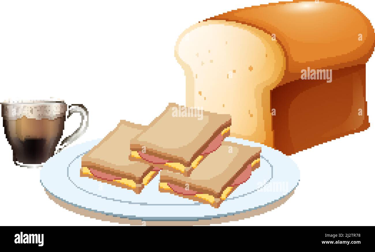 Breakfast set with sandwich and coffee illustration Stock Vector Image ...