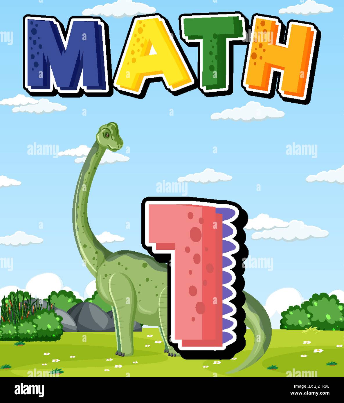 A dinosaur with number one cartoon illustration Stock Vector Image ...