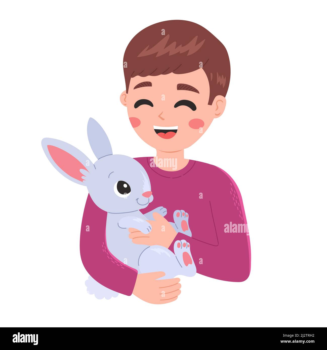 People and pets, happy boy with rabbit, vector Stock Vector Image & Art ...