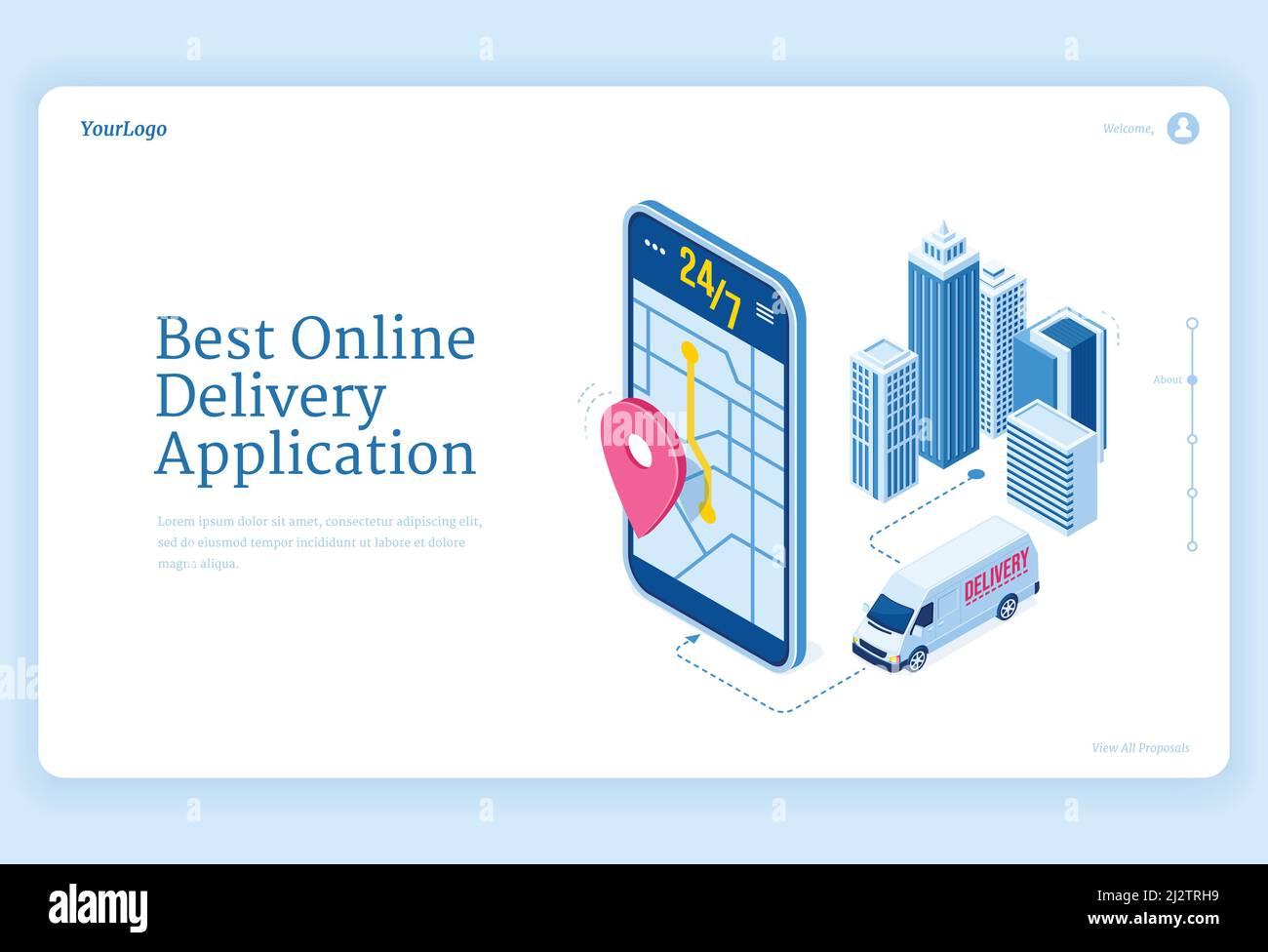 Online delivery application isometric landing page. Smart logistics ...