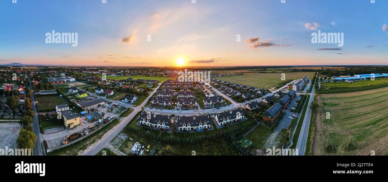 Aerial view of suburban neighborhood, Residential district with ...