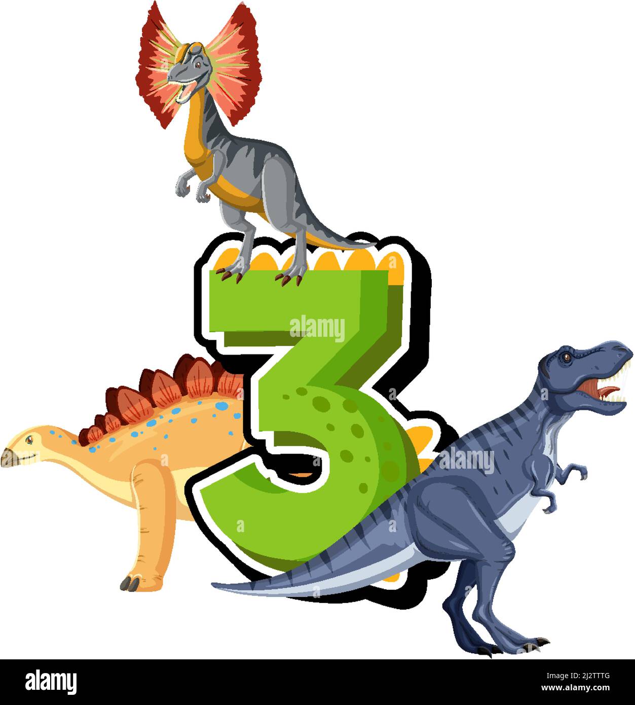 Eight dinosaurs with number three cartoon illustration Stock Vector ...