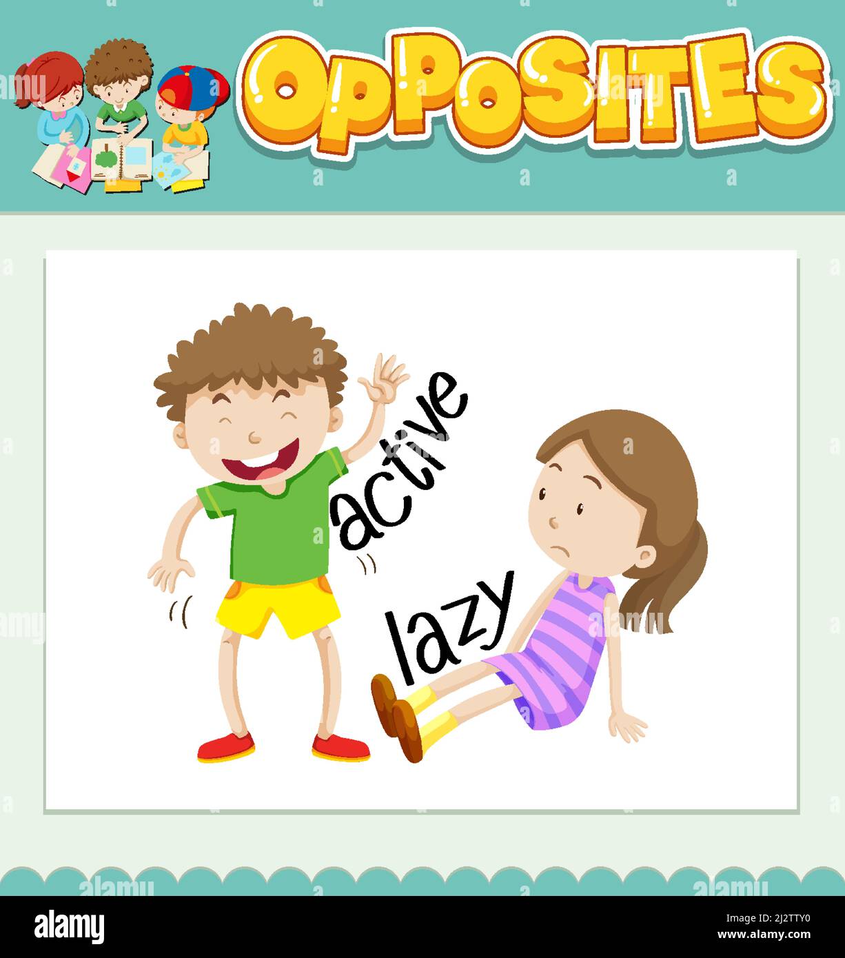 Opposite words for active and lazy illustration Stock Vector Image ...