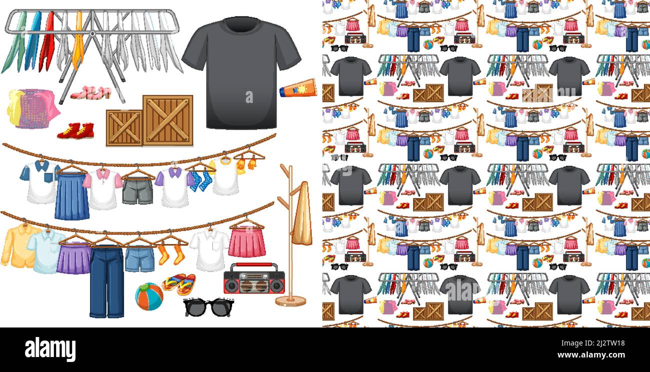 Seamless background design with cloth theme on white background ...