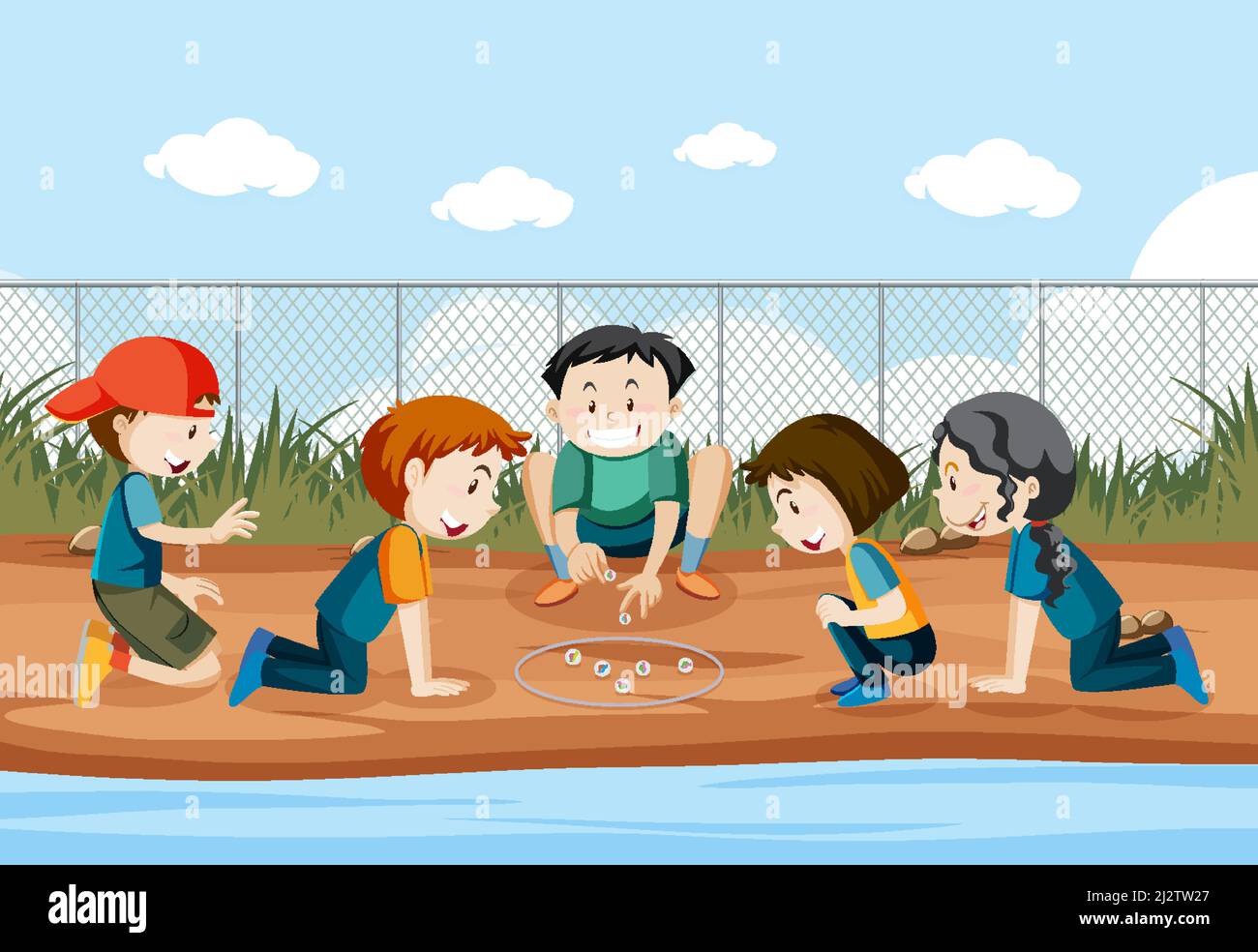 Outdoor park with children playing marbles illustration Stock Vector ...