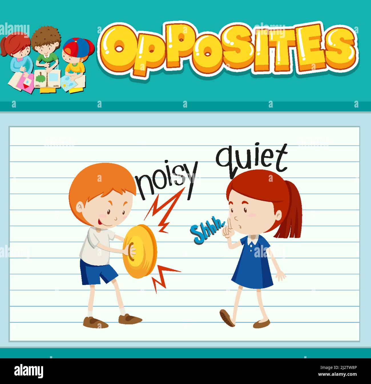 Education word card of English opposites word illustration Stock Vector ...