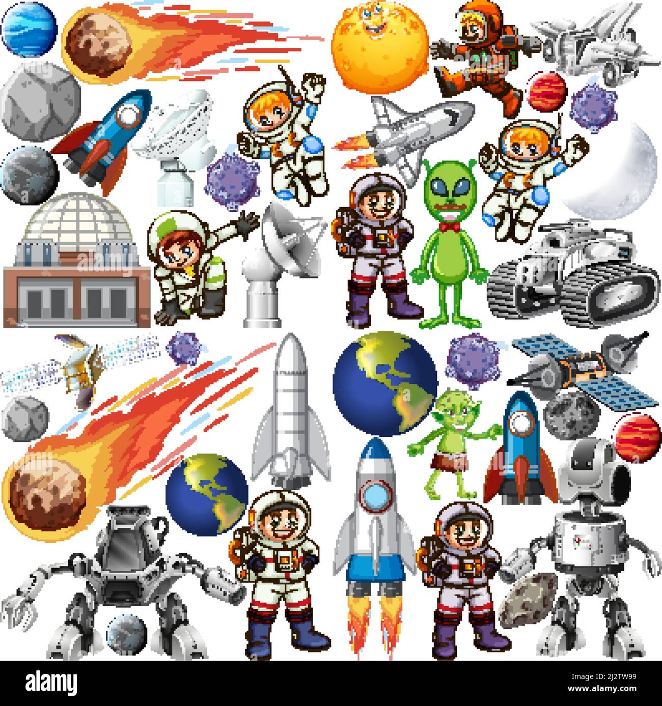 Set of space objects on white background illustration Stock Vector ...