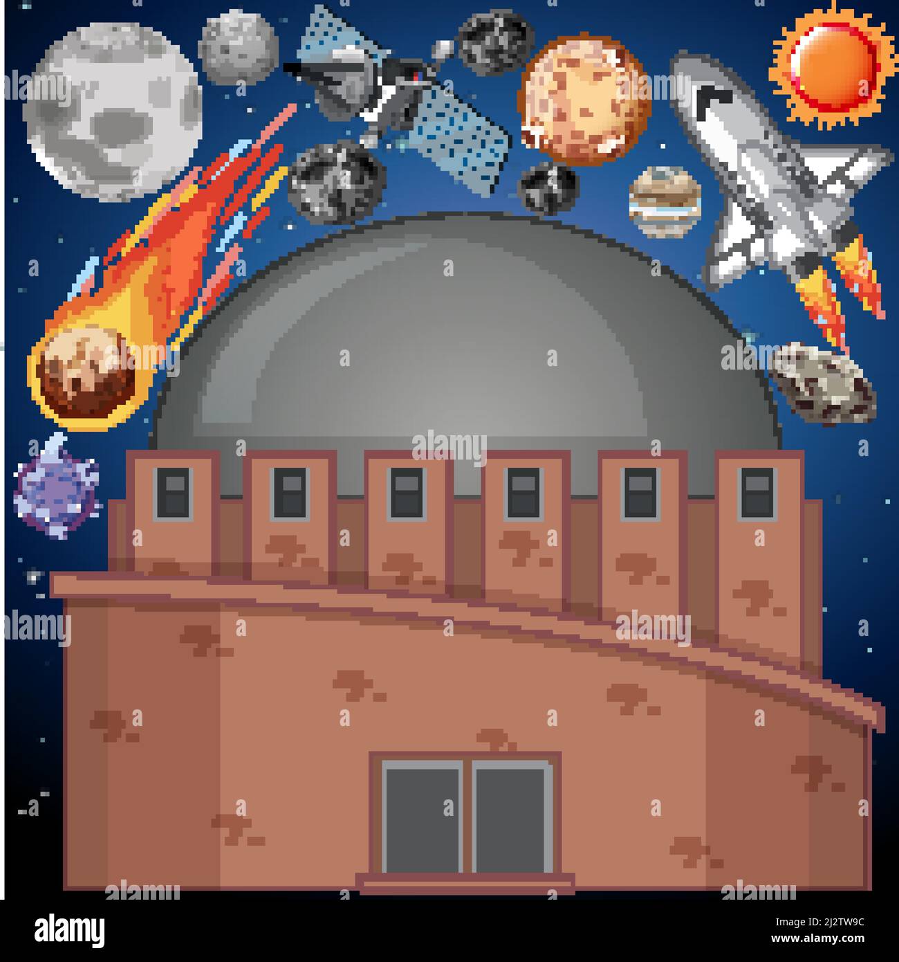 A planetarium with planet in the night sky illustration Stock Vector ...