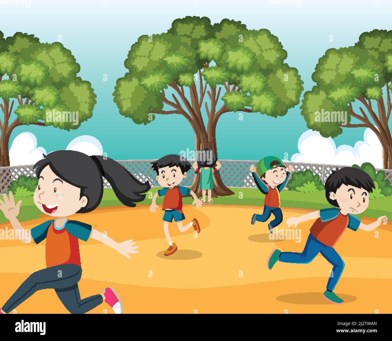 Children playing scratch dalgona cookie at the park illustration Stock ...