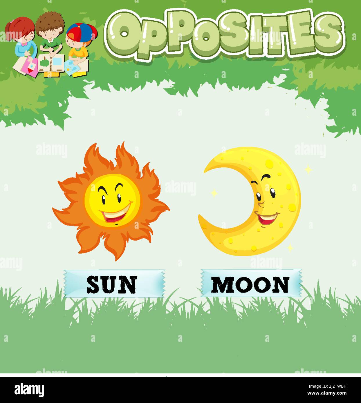 Opposite words for sun and moon illustration Stock Vector Image & Art ...