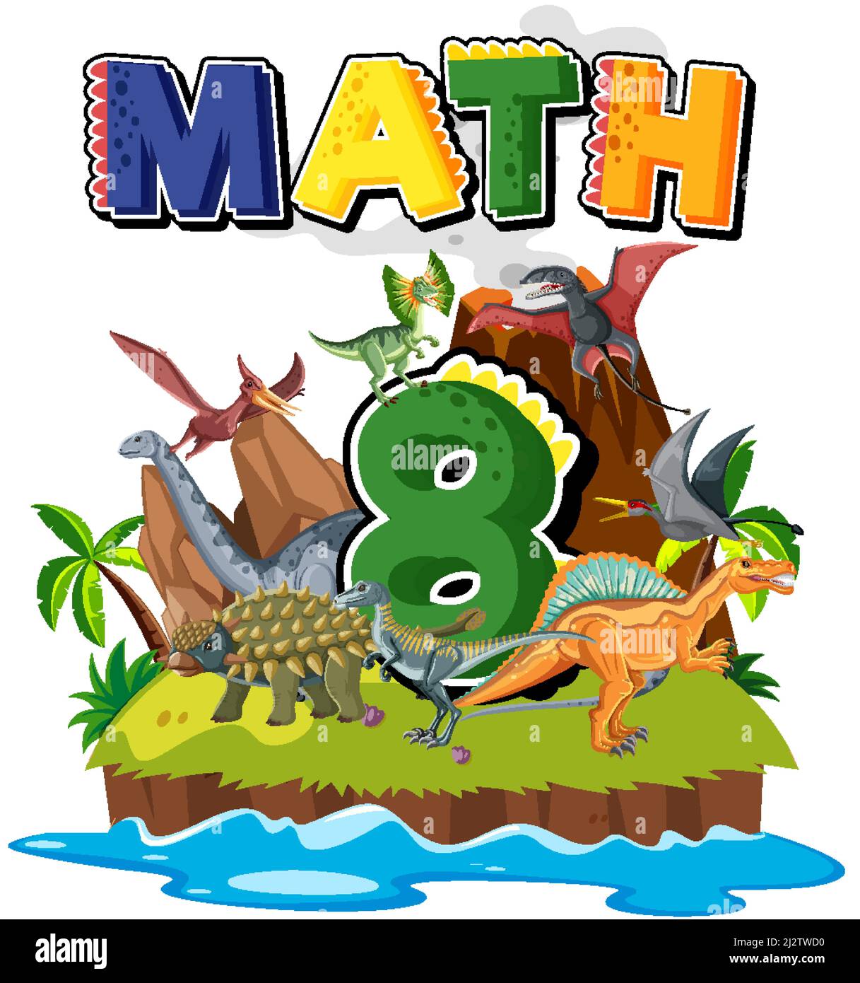 Eight dinosaurs with number eight cartoon illustration Stock Vector ...
